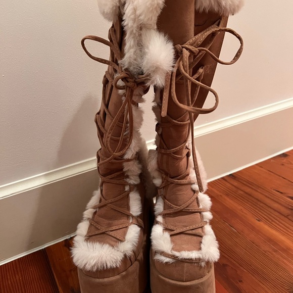 Demonia | Shoes | Demonia Tan And White Platform Boots With Laceup ...